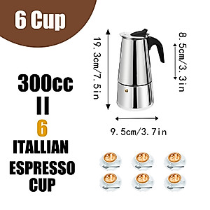 DITOSH 6 Cup Stovetop Espresso Maker Stainless Steel Moka Pot Espresso Maker Percolator Italian Coffee Maker Capable Mocha Coffee Machine Cafe Classic Maker for Home & Camping 300ml 10oz