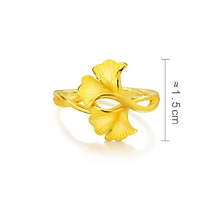 CHOW SANG SANG 999.9 24K Solid Gold Price-by-Weight 4.64g Gold Ginkgo Leaves Ring for Women and Wedding Occasion 89883R | Size: 13