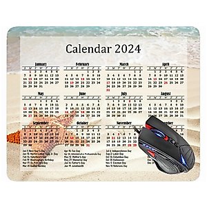 Wugao US 2024 Calendar Mouse Pad,Beach Sand Surf Starfish Mouse Pad Mat