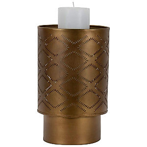 Foreside Home & Garden Brass Antique Large Pierced Metal Pillar Candle Holder