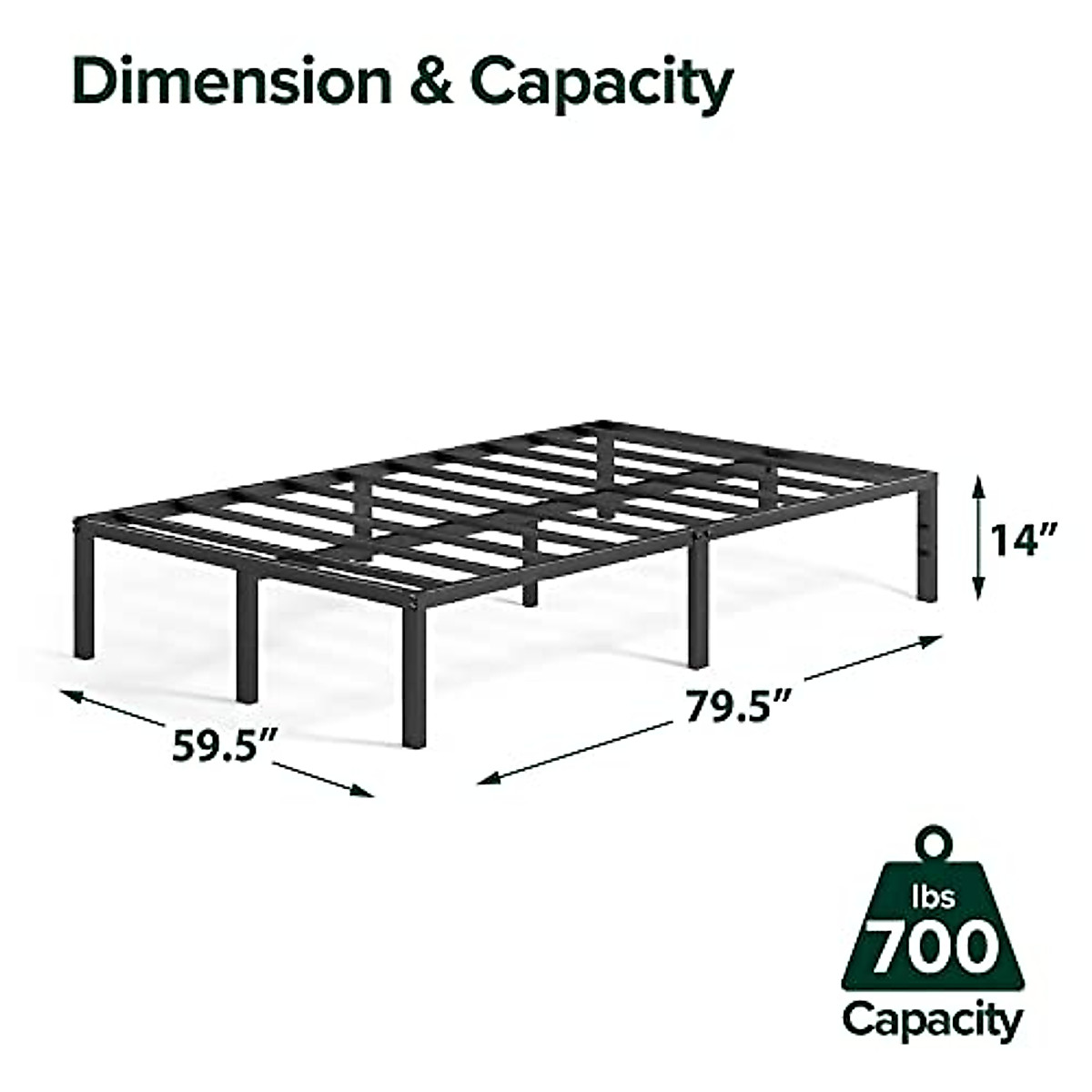ZINUS Yelena 14 Inch Metal Platform Bed Frame / Steel Slat Support / No Box Spring Needed / Easy Assembly, Queen