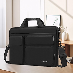 MOSISO Laptop Shoulder Messenger Bag Compatible with MacBook Pro 16 inch 2023-2019 M2 A2780 M1 A2485 A2141,15-15.6 inch Notebook with 2 Raised&1 Flapover&1 Horizontal Pocket&Handle&Belt, Black