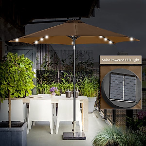 Sunoutife 10FT Patio Umbrella with 40 Solar LED Lights, Large Outdoor Table Umbrella with Tilt Adjustment and Crank for Market Garden Backyard & Pool