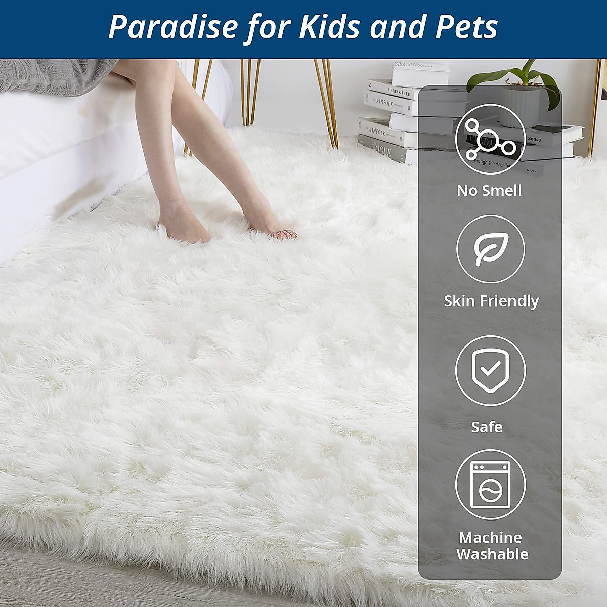 HOMBYS 10x14 Oversized Faux Fur Area Rug for Living Room Bedroom, Super Soft & Fluffy White Faux Sheepskin Play Carpet for Kids Children, Luxury Plush Furry Décor Shaggy Feet Mat for Bedside
