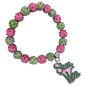 LAOBOYS JEWELLERY Alpha Kappa Alpha Paraphernalia Sorority Gift Alpha Kappa Alpha Pearl Bracelet AKA Birthday Graduation Gifts AKA Charm Bracelet for Girls Women (Green Bead Bracelet Style 2)