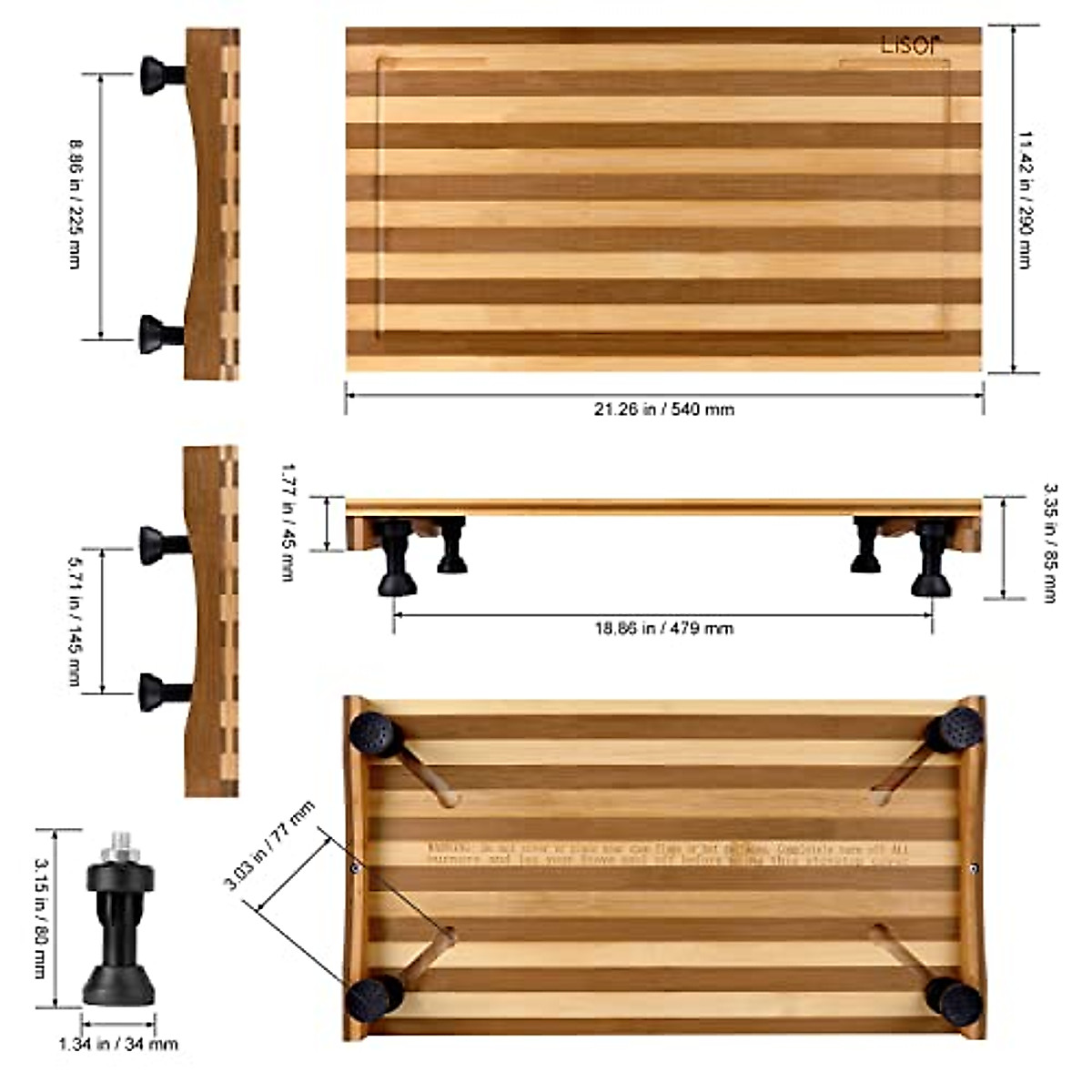Bamboo Stovetop Cover&Countertop Cutting Board with Adjustable Legs, Dual-purpose Chopping Board for Electric Stove Burner, Workspace Block Cover for RV Camping Camper Gas Cook Top Cover