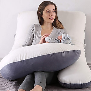 yoyomax J-Shaped Pregnancy Pillows, Full Body Maternity Pillow Memory Foam Pregnancy Pillow with Removable Velvet Cover, 57 Inch Pregnancy Pillows for Sleeping-GREYWHITE