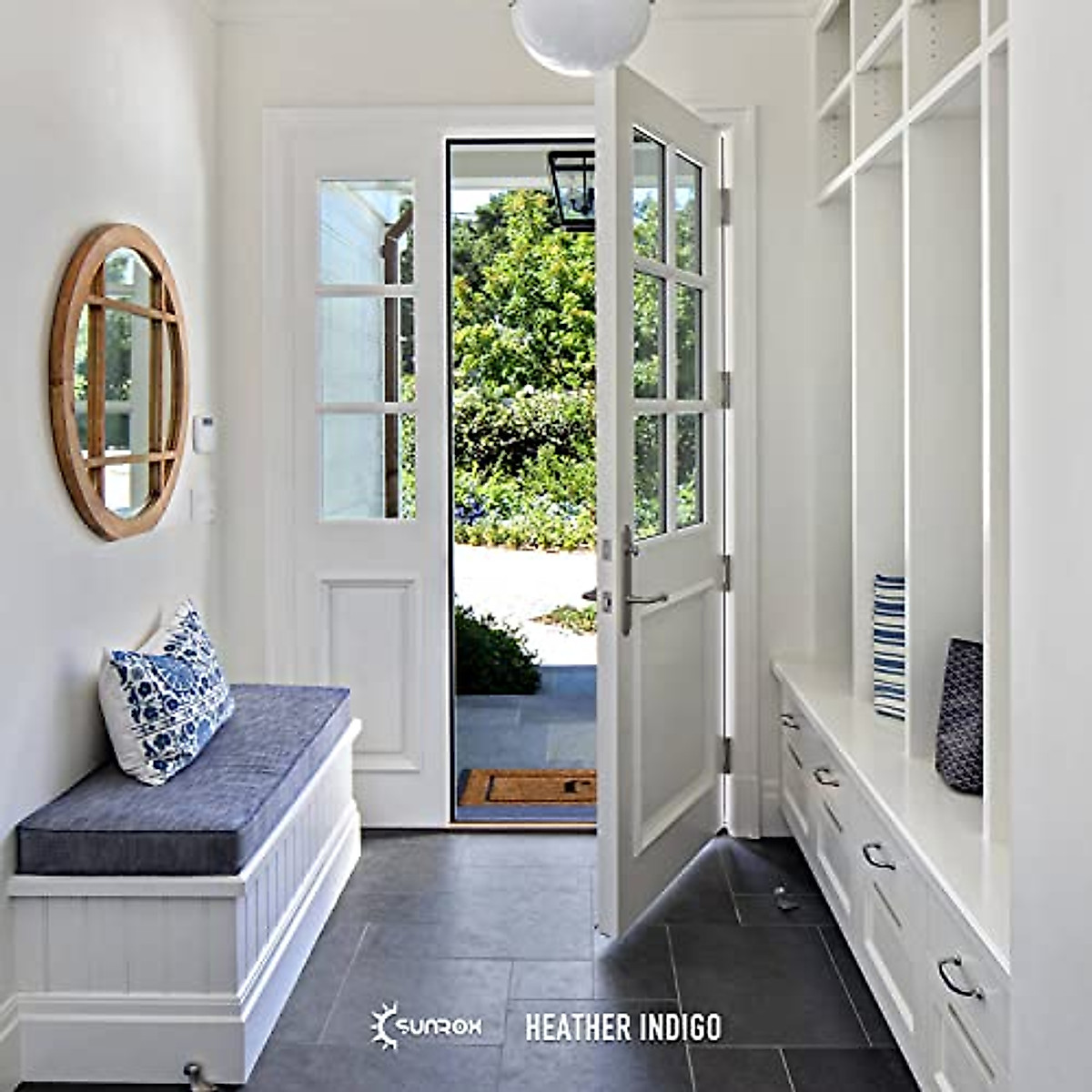 SUNROX Gel Memory Foam Bench Cushion with Ties, Ultra Durable Water Resistant FadeShield Outdoor/Indoor Universal Bench Seat Pads 48 x 16 x 4 inch, Heather Indigo