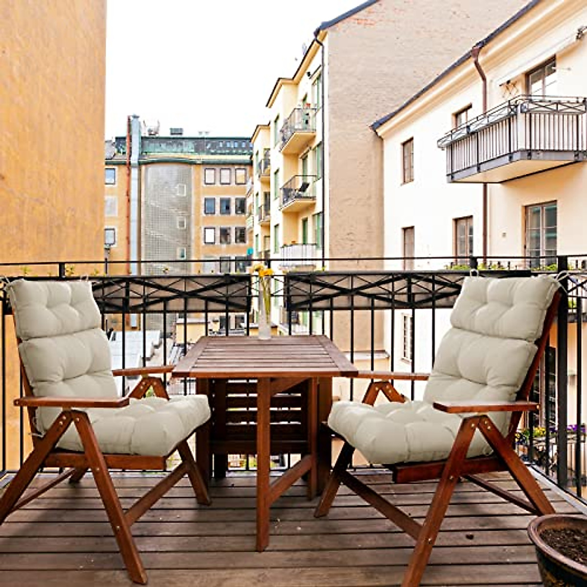 EAGLE PEAK New Tufted Outdoor/Indoor High Back Patio Chair Cushion, Set of 2, 44'' x 22'', Beige