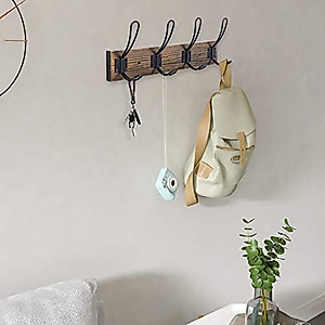 Rustic Coat Rack, Wall Mounted Coat Hook with 4 Farmhouse Hooks, Solid Pine Wood, Perfect Touch for Your Entryway Bathroom Kitchen to Hang Coat Clothes Hat Purse Bag Towel Robes (Brown)