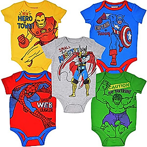 Marvel Avengers Newborn Baby Boys 5 Pack Short Sleeve Bodysuits Classic 0-3 Months