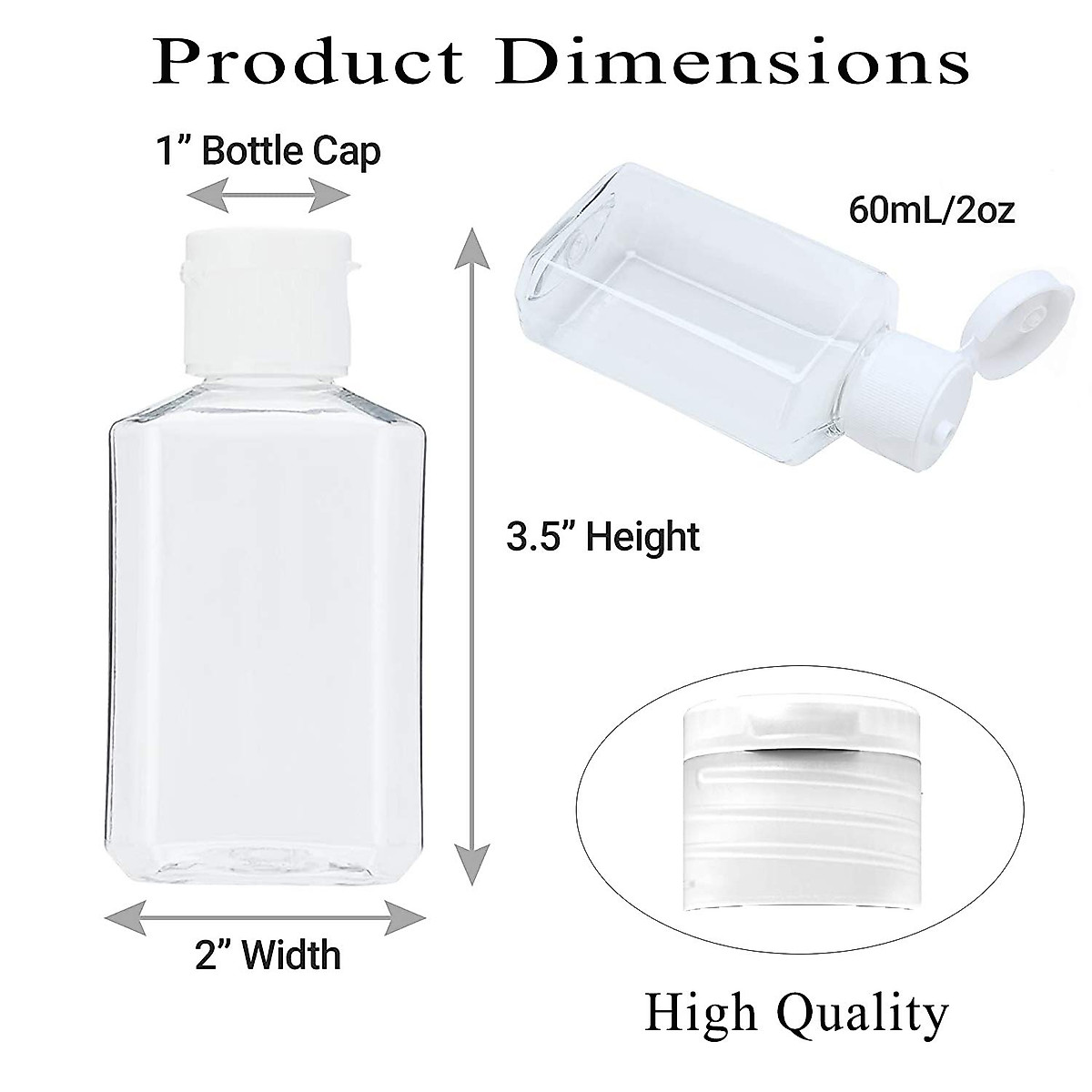 60pcs 2oz Clear Empty Travel PET Plastic Bottles with Flip Top Caps,Refillable Top Bottles, No BPA/No Parabens