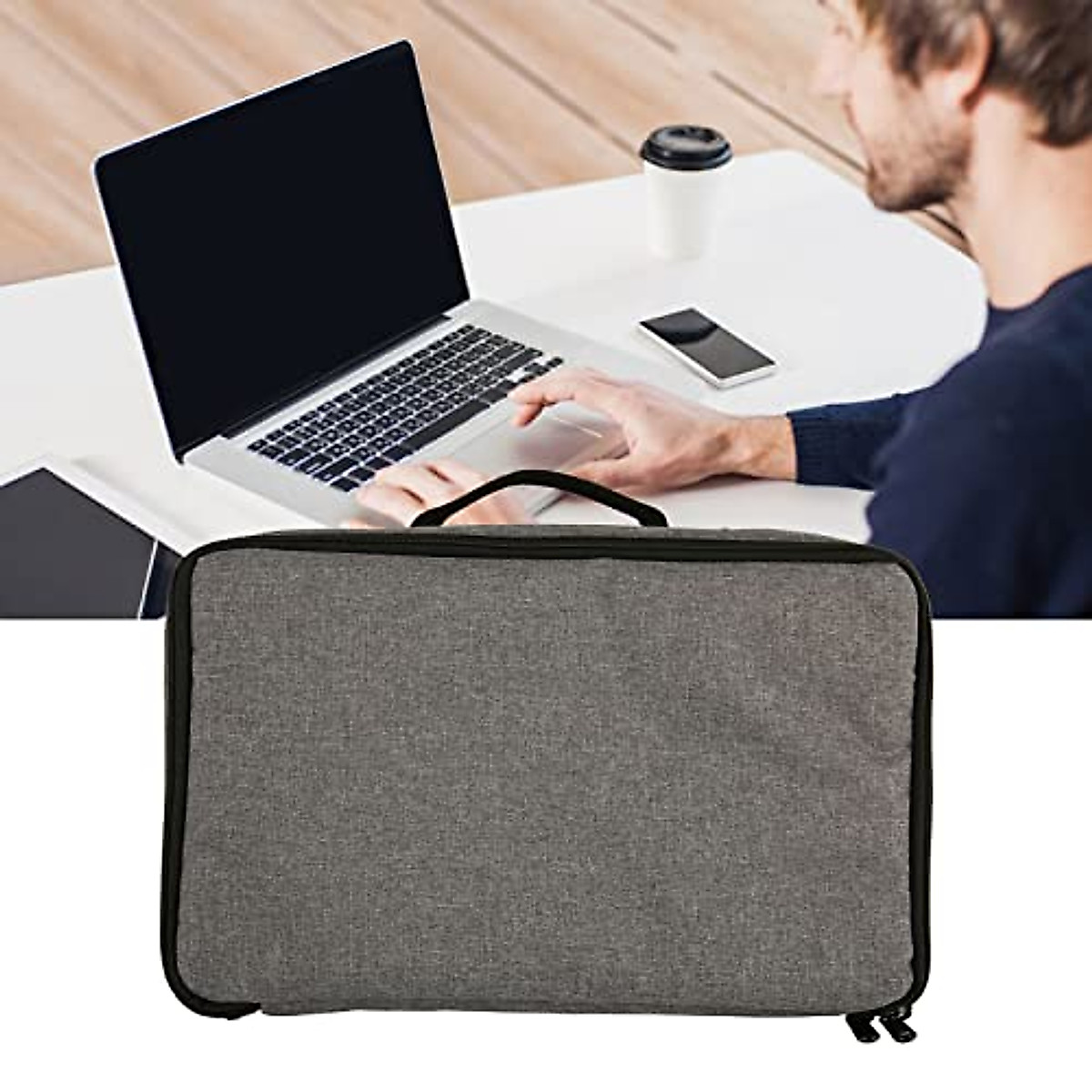Projector Case, Projector Bag with Sturdy Handle, Portable Projector Carrying Case for Travel Gray, 13.6x7.9x4in Heavy Duty Nylon Pockets