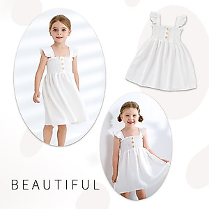 JEELLIGULAR Toddler Dress Ruffle Sleeveless Button Down Denim Dress for Toddler Girl Dress Summer Beach Casual A-line Sundress (3T, White)