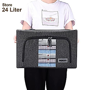 WONLIFE Folding Storage Box,Steel Frame Storage Box,Clear Collapsible Container,Foldable Cloth Storage Box,Closet Storage Bag,Stackable Storage Bins,Organizer/Handles/Window/Zipper(2-Pack,Darkgray,M)