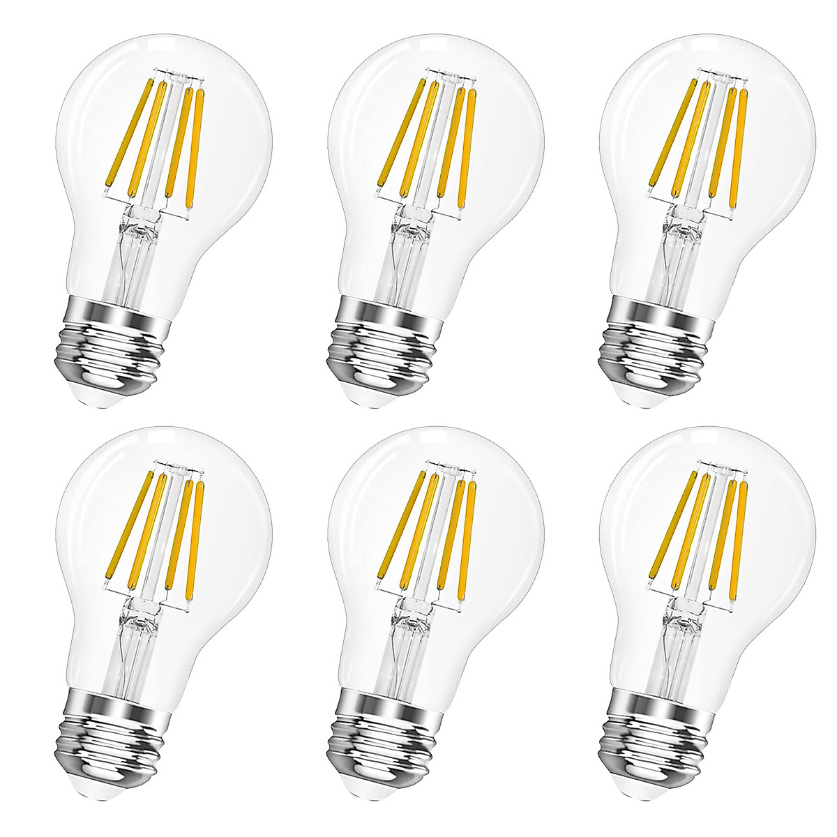 A19 E26 Base Dimmable Edison LED Bulb, 4W(40 Watt Equivalent) Stepless Dimming Light Bulbs 400lm, 3000K Soft Warm White, Vintage Clear Glass LED Filament Bulb for Home, Wall Sconce, Chandelier, 6 Pack