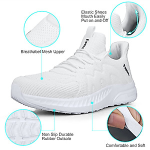 Feethit White Tennis Shoes for Mens Casual Non Slip Walking Sneakers Comfortable Slip on Sneakers for Gym Jogging 7.5
