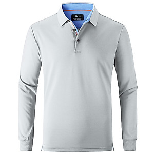 SWISSWELL Men Shirts Long Sleeve Moisture Wicking Golf Shirts Performance Athletic Shirts Light Grey 3XL