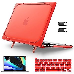 CISSOOK Shockproof Case for MacBook Pro 13 Inch 2023 2022 2021 2020 M2 M1 A2338 A2289 A2251 Model, Heavy Duty Hard Shell Case Dual Layer Cover with Fold Kickstand for MacBook Pro 13 - Red
