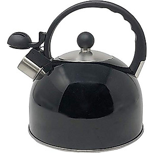2.5 Liter Whistling Tea Kettle - Modern Stainless Steel Whistling Tea Pot for Stovetop with Cool Grip Ergonomic Handle (Black)