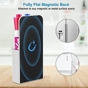 CASEBOT Magnetic Marker Holder, Pen Holder for Whiteboard or Fridge, Magnet Pencil Cup Storage Organizer for Office, Home, Locker and Metal Cabinets, 2 Pack, White