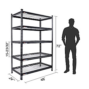WORKPRO 5-Tier Metal Storage Shelving Unit, 48”W x 24”D x 72”H, Adjustable Storage Rack Heavy Duty Shelf, 4000 lbs Load Capacity (Total), for Garage, Kitchen, Bathroom, Warehouse, Black/Sliver