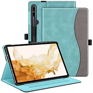 Fintie Case for Samsung Galaxy Tab S10 Plus/ S9 Plus/ S8 Plus/ S7 FE/ S7 Plus 12.4 Inch, Multi-Angle Viewing Protective Cover with Pocket, Auto Sleep/Wake, Turquoise