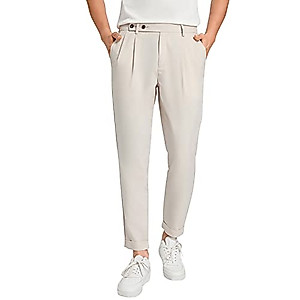 SweatyRocks Men's Zip Fly Pleated Tailored Pants Work Office Business Trousers with Pockets Apricot L