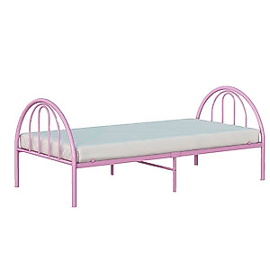 Rack Furniture Brooklyn Twin Size Bed Frame, Steel Classic Rounded Design Bed for Kids with 300 lb. Weight Capacity, No Box Spring Required (Pink)