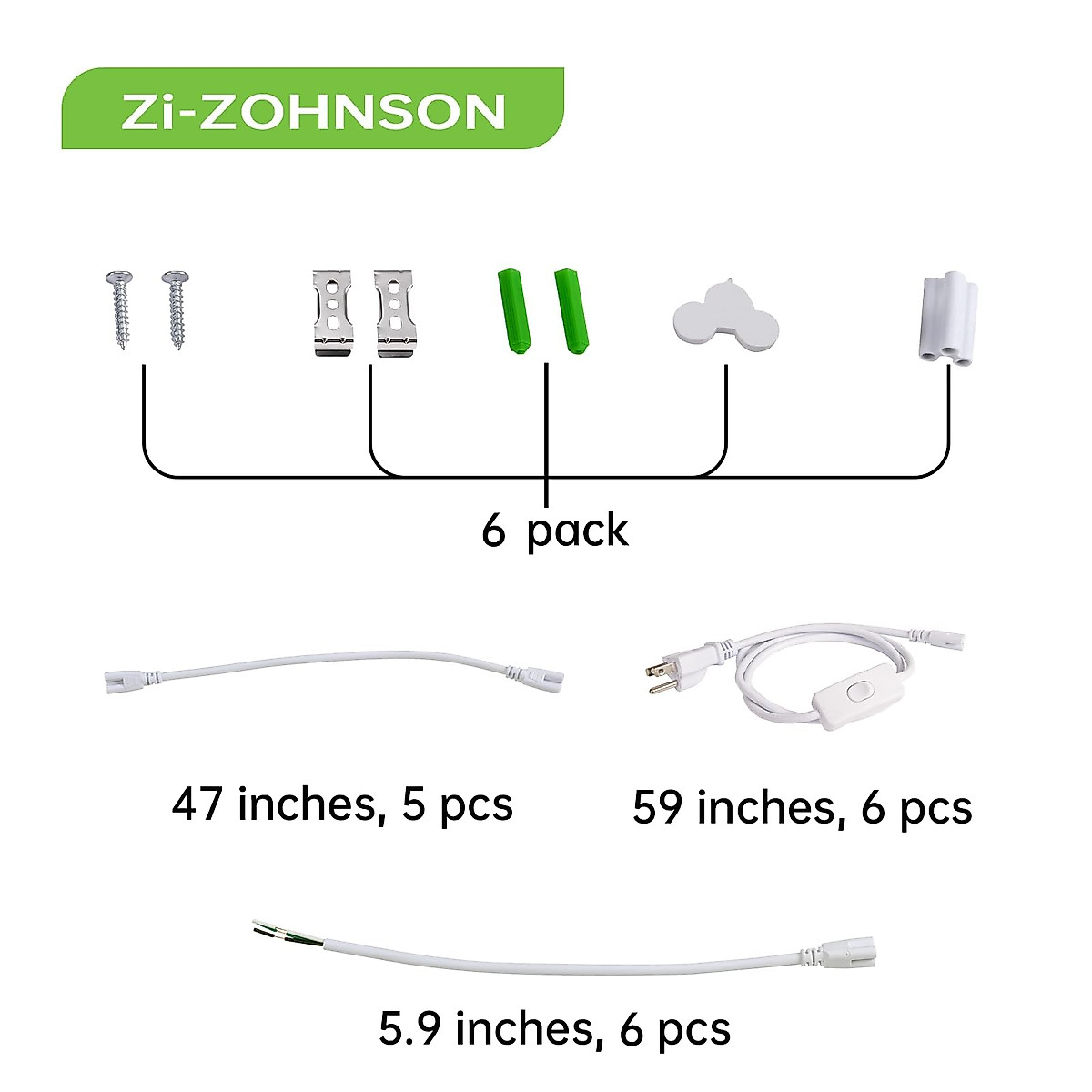 Zi-ZOHNSON 6 Pack 6CCT Tunable 4FT led Shop Lights for Workshop, 30W T8 Tube Light with 6CCT, 3000K/3500K/4000K/5000K/6000K/6500K Selectable, 130LM/W Milky Cover Linkable Shop Lights for Workshop