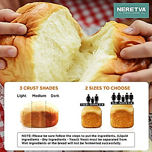 Neretva 20-in-1 2LB Bread Maker Machine with Gluten Free Pizza Sourdough Setting, Digital, Programmable, 1 Hour Keep Warm, 2 Loaf Sizes, 3 Crust Colors - Receipe Booked Included