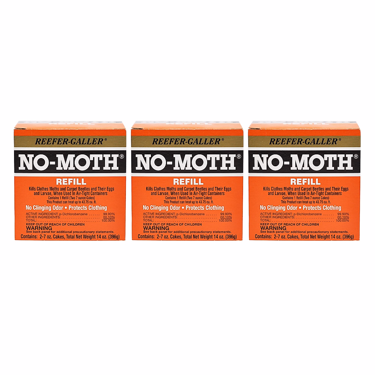Reefer-Galler NO-Moth Closet Hanger Refills - Moth Cakes for Hanger Storage, Non-Odorous Moth Cakes for Closet, Kills Clothes Moths, Carpet Beetles, Eggs & Larvae (2 Moth Cakes, Pack of 3)