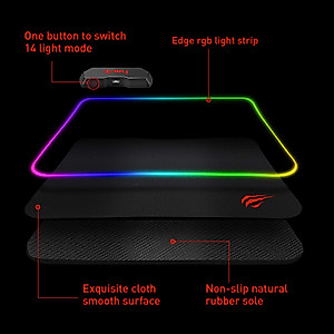 havit RGB Gaming Mouse Pad Soft Non-Slip Rubber Base Mouse Mat for Laptop Computer PC Games (13.8 X 9.8 X 0.16 inches, Black)