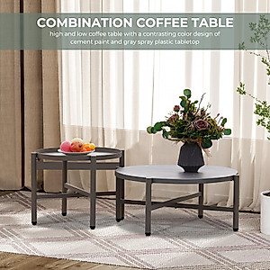 Grand patio 5-Piece Outdoor Furniture Set, Outdoor Sofa Set with 2 Round Side Tables, Modern Metal Outdoor Couch with 6-inch Thick Waterproof Cushions for Patio Porch Deck Backyard