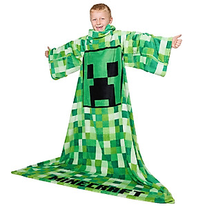 Minecraft Wearable Blanket for Kids and Teenagers - One Size Kids Blanket with Sleeves Cosy Lounge Wear Gifts for Boys, (Green)