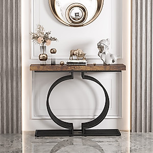 Tribesigns Modern Console Table with Metal Base, 40 inch Geometric Entryway Sofa Narrow Long, Industrial Accent for Living Room, Entryway, Hallyway, Entrance, Rustic Brown,(HOGA-JW0352)
