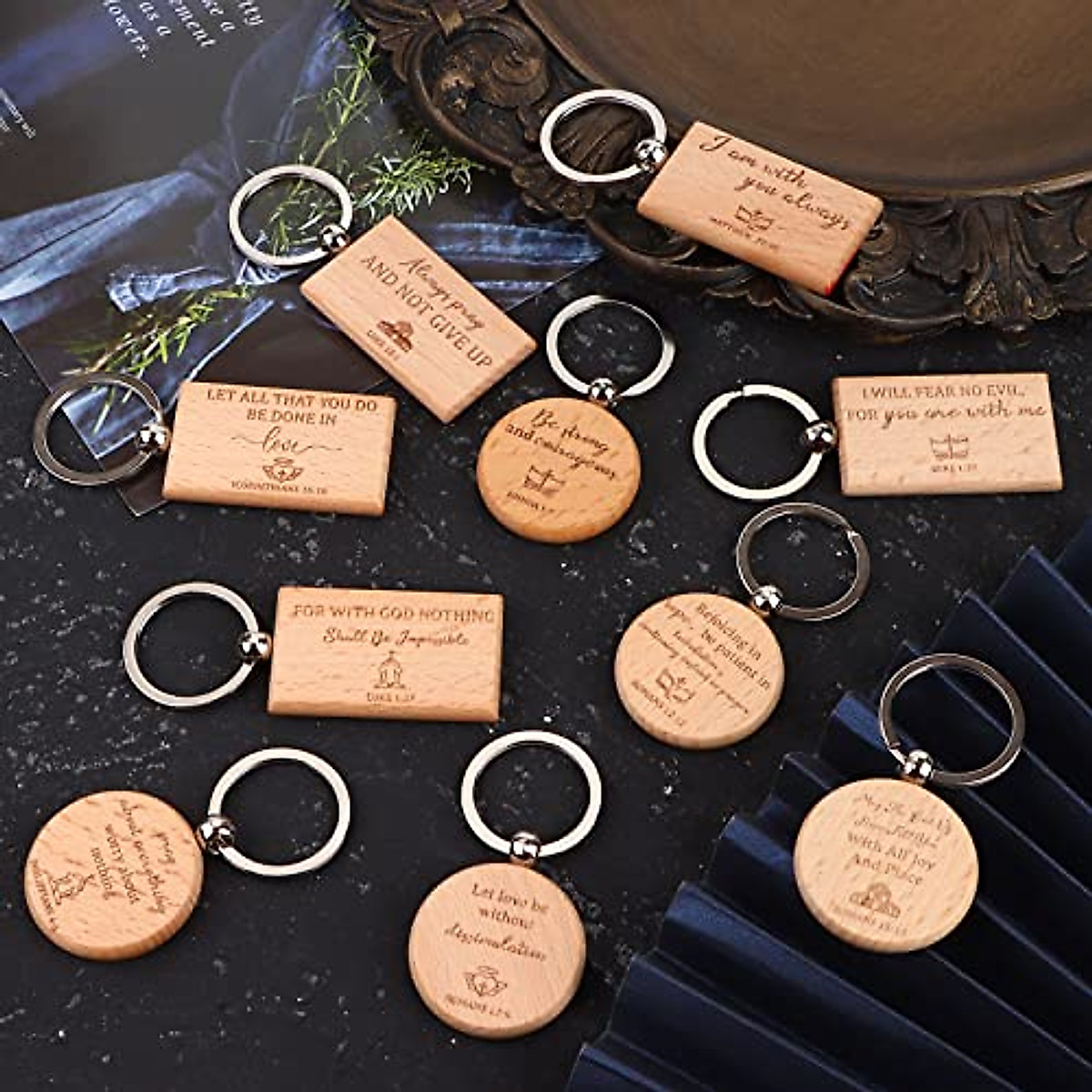 craftshou 60 Pack Bible Inspirational Keychains Wooden Bible Verse Bulk Key Chain Christian Quotes Sign Wood Keyrings Church Faith Gifts for Prayer Easter Party Favors Inspirational Engraved Gift