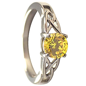 Fantasy Forge Jewelry Celtic November Birthstone Ring Yellow Cubic Zirconia Stainless Steel Size 6