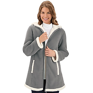 Collections Etc Women's Polar Fleece Sherpa Lined Zip Up Coat heather grey Large