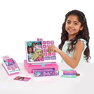 Barbie Trendy Cash Register with Sounds, Pretend Money, and Credit Card Reader, 9 Piece Playset, Kids Toys for Ages 3 Up by Just Play