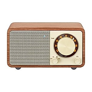 Sangean WR-7WL Wood Cabinet Mini Bluetooth Speaker with FM Tuner and Aux-in Walnut/Wood