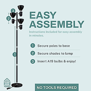 3 Light Floor Lamp Standing Lamp for Living Room, Bedroom, Office - Adjustable Modern Tree Floor Lamps, 60W Bright Spotlight Lighting - Rotating Swivel Corner Light for Reading, Black