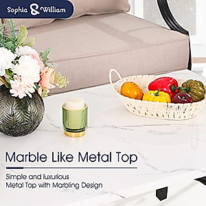 Sophia & William Patio Conversation Sets 4 Pcs Outdoor Metal Furniture Sets 5 Seats with 1 x 3-Seat Sofa, 2 x Cushioned Sofa Chairs, 1x Marbling Metal Coffee Table Patio Lawn Backyard Poolside Beige