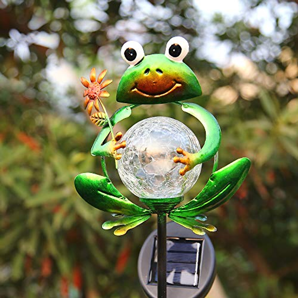 LUNSY Garden Solar Lights Outdoor Decorative, Metal Frog Shape, Outdoor Waterproof Stake Lights with 2 Feet, Auto ON/OFF Solar Powered Light for Lawn, Backyard, Patio, Pathway