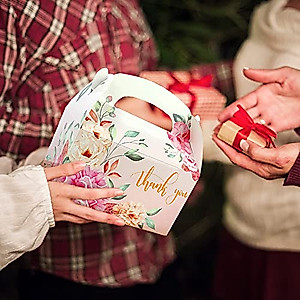 24 Pcs Floral Thank You Treat Boxes for Wedding, Thank You Treat Boxes with Handles Floral Treat Boxes Party Favors Premium Cardboard Box for Gift, Perfect for Wedding, Baby Shower, and Party