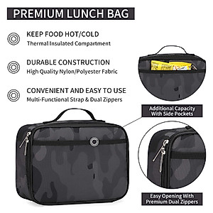 rickyh style Lunch Box with Padded Liner, Spacious Insulated Lunch Bag Durable Thermal Lunch Cooler Pack with Strap for Men Women Boys Girls Adults School Sports Beach Picnic Work Camp,2 Pocket