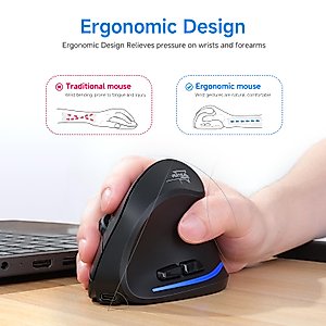 ECHTPower Wireless Bluetooth Mouse, Ergonomic Mouse with LED Light, Tri-Mode BT5.0+BT5.0+2.4GHz, Vertical Mouse Adjustable DPI 2400/1600/1000, Rechargeable Mice for PC, Laptop, Mac, Windows