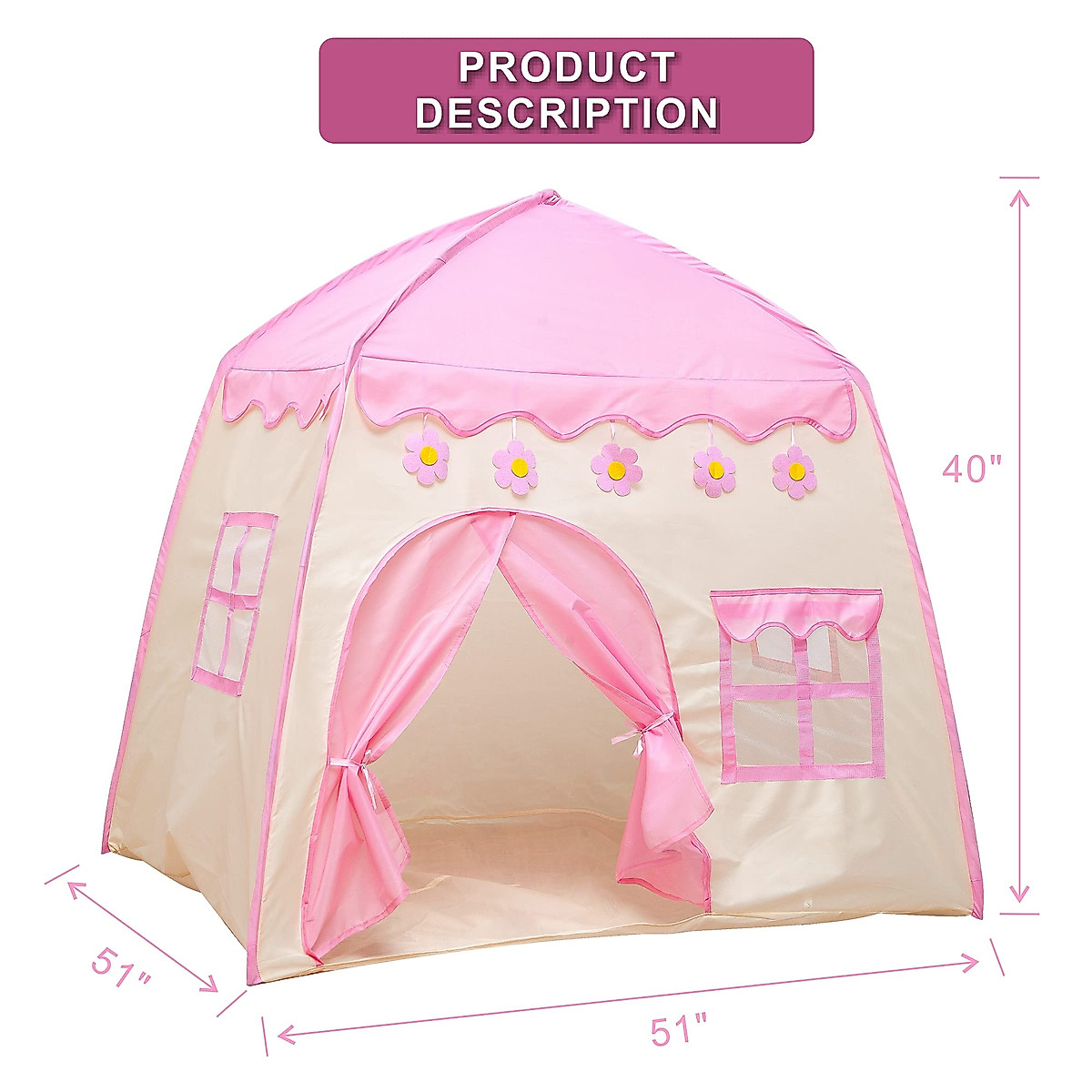 Kids Princess Tents for Girls Toys, Princess Castle Playhouse Tent, Indoor & Outdoor Toys Play Tent for 3+ Year Old Girls Kids Birthday Gift, Imaginative Games