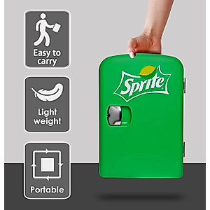 Coca-Cola Sprite 4L Portable Cooler/Warmer, Compact Personal Travel Fridge for Snacks Lunch Drinks Cosmetics, Includes 12V and AC Cords,Desk Accessory for Home Office Dorm Travel, Green