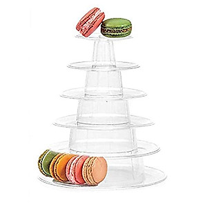 Fashionclubs 6 Tier Round Cake Stand Macaron Tower, Plastic Tiered Cupcake Dessert Display Stand Pastry Appetizers Serving Tray Platter Food Display for Wedding,Baby Shower or Birthday Party